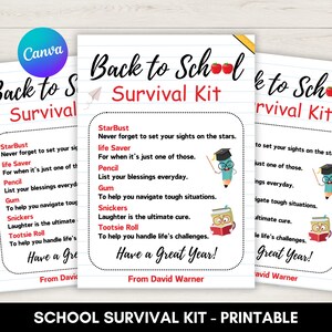 EDITABLE Back to School Survival Kit Gift Tags | Back to School Student ...