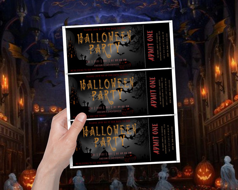 Editable Halloween Ticket Invitation, Printable Halloween Invitations ...