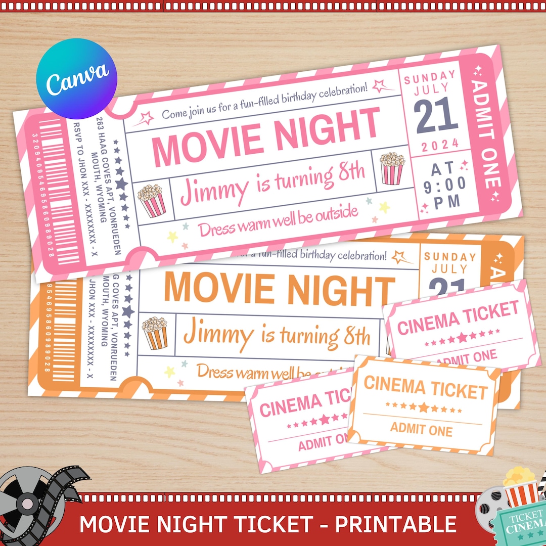 Printable Movie Gifts Tickets,cinema Themed Gift Reveal Ticket,editable ...