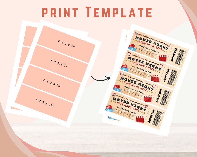 Editable Ticket Templatemovie Ticketmovie - Etsy