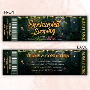 Prom Ticket Template, Prom Enchanted Evening Forest Theme Ticket ...