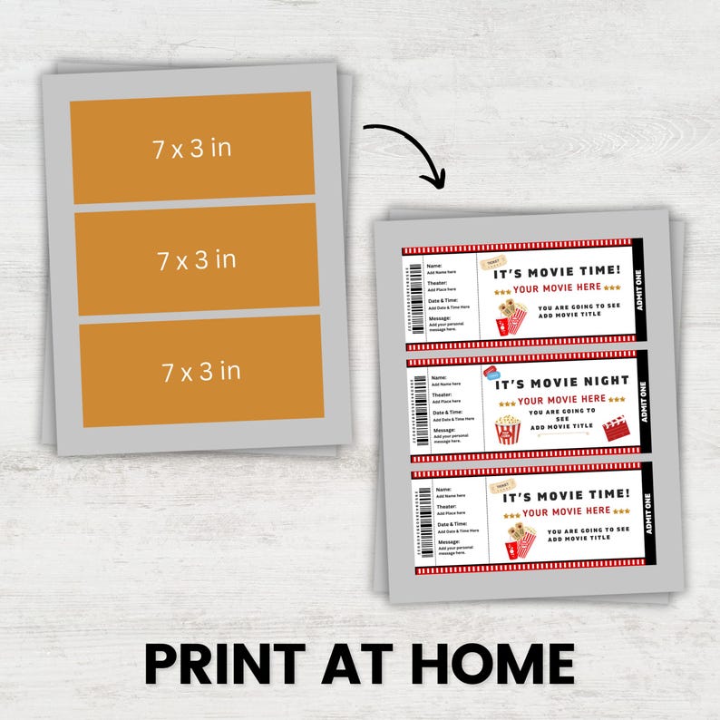 Printable MOVIE Gift Tickets. Cinema Themed Gift Reveal Ticket ...