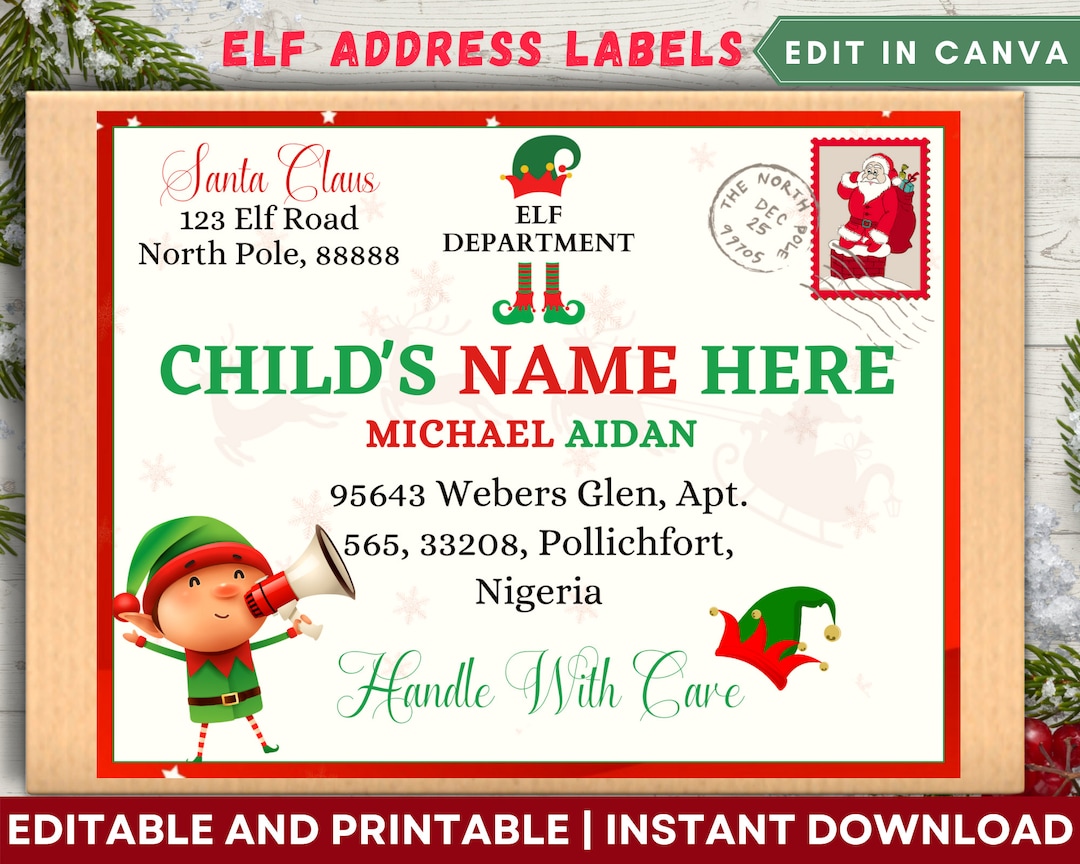 Elf Address Labels, Elf Address Labels Template, Printable Elf Mail and ...