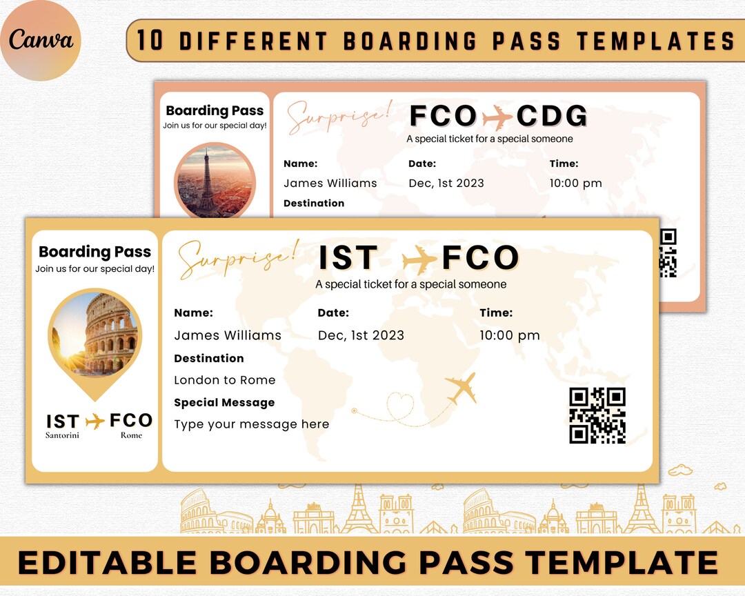 Editable Boarding Pass Template, Printable Airline Ticket, DIY Boarding ...