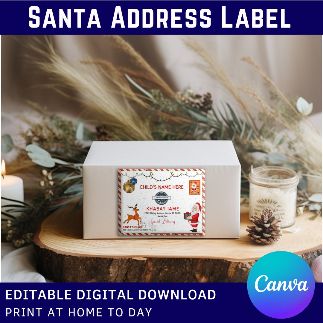 Editable Santa Mail Address Labels for Kids, Christmas Santa Address ...