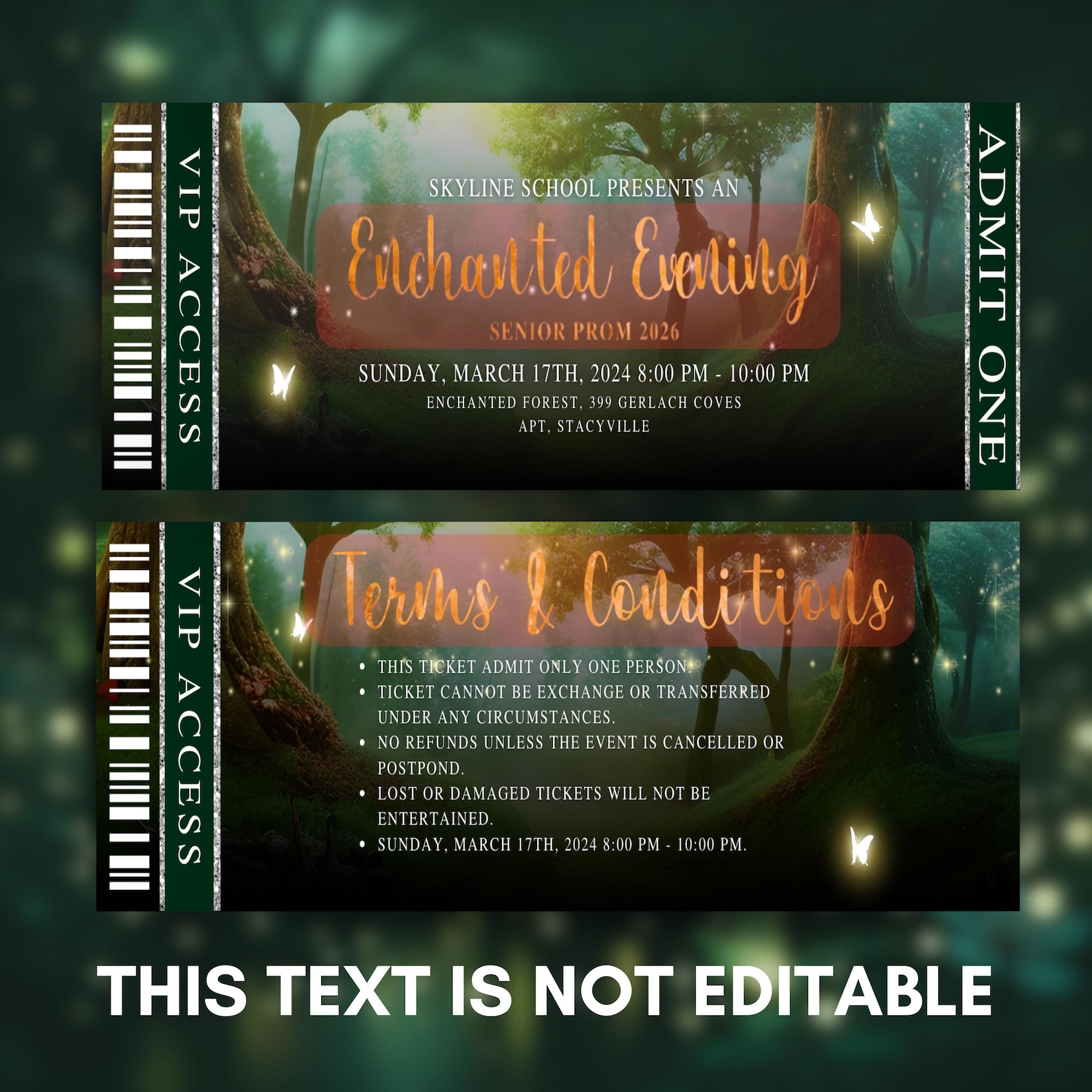Prom Ticket Template, Prom Enchanted Forest Ticket Invitation, Editable ...