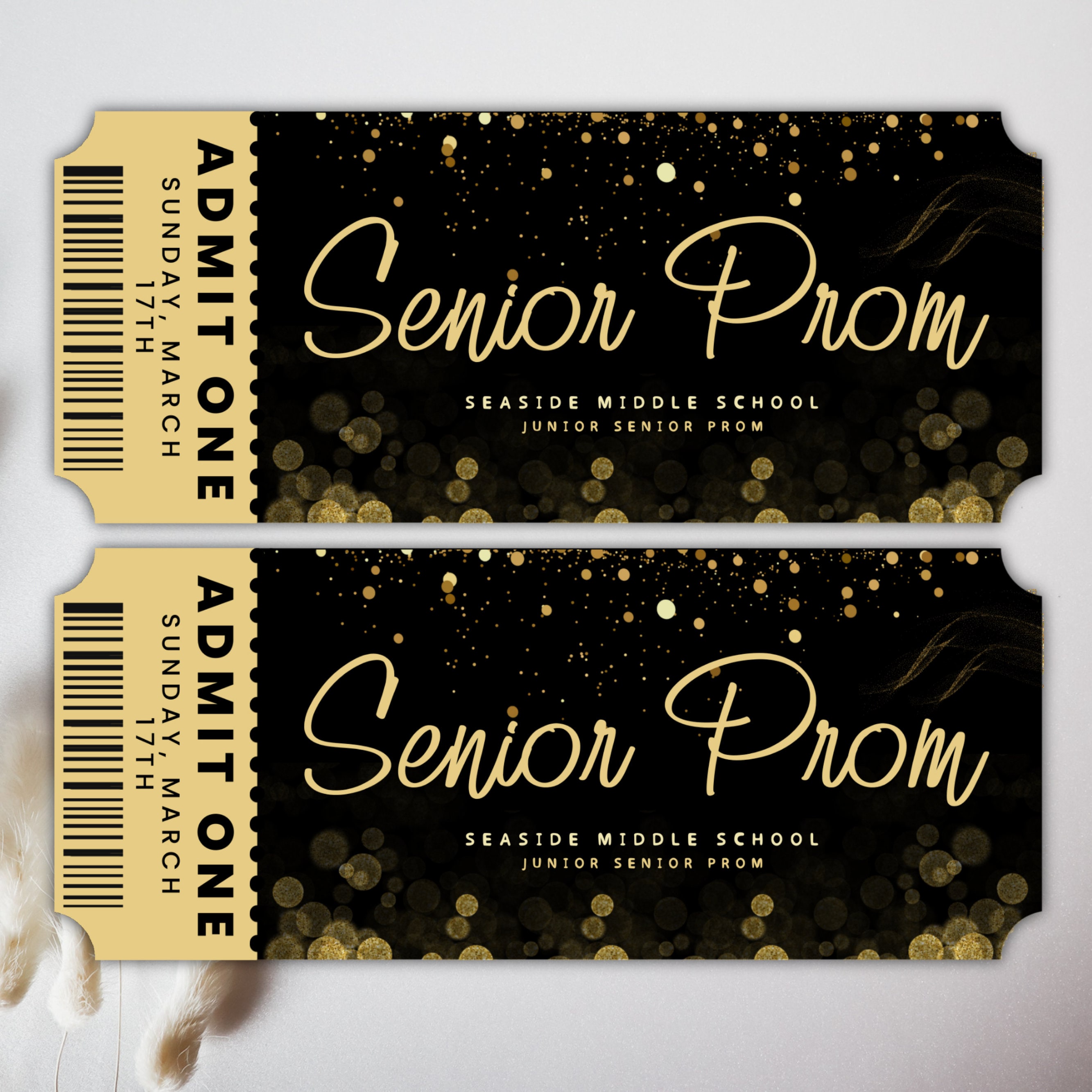 Prom Ticket Template, Prom Senior Gold & Black Theme Ticket, Ticket ...