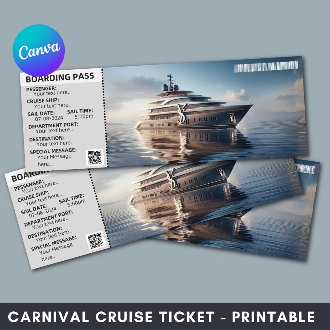 Printable Carnival Cruise Ticket Boarding Pass, Surprise Vacation Trip ...