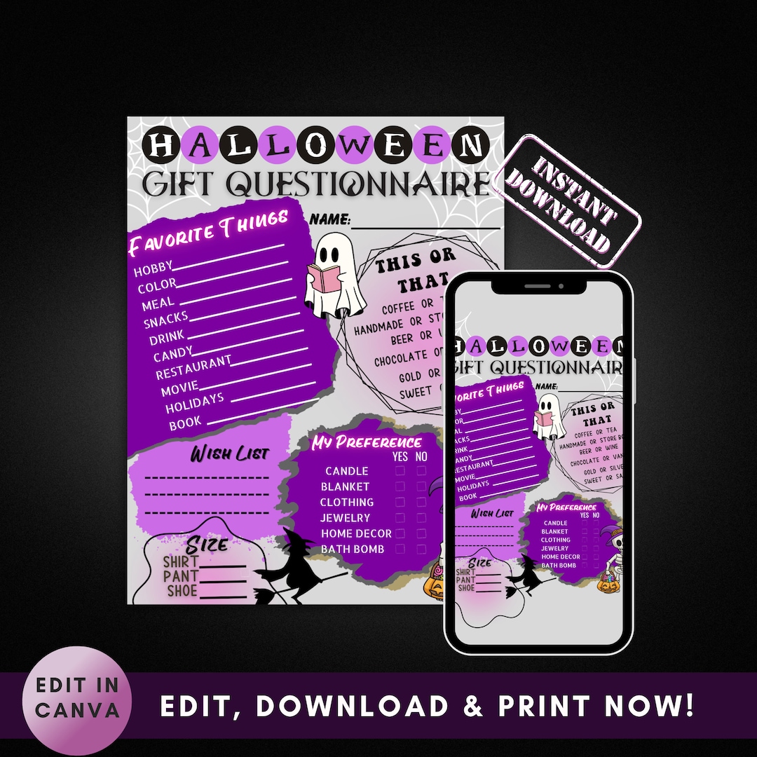 Editable Halloween Gift Exchange Questionnaire, Printable You’ve Been ...