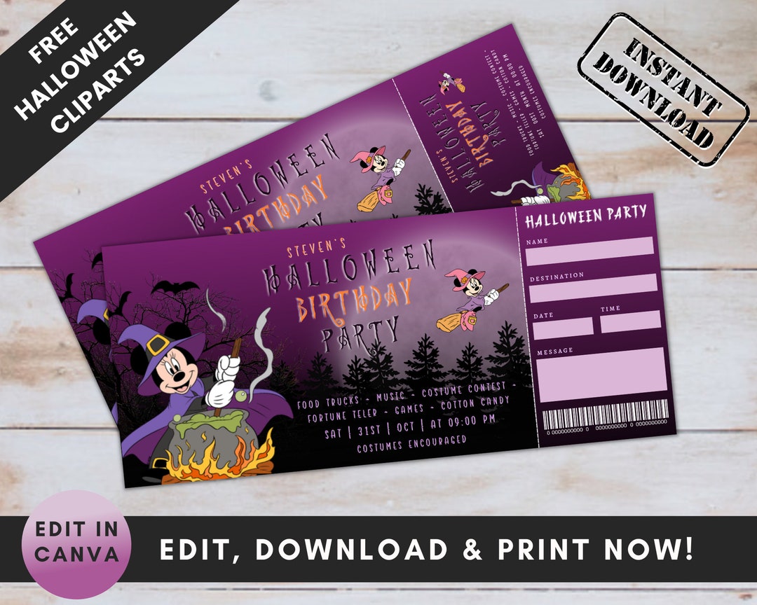 Editable Halloween Ticket Invitation, Printable Halloween Invitations ...