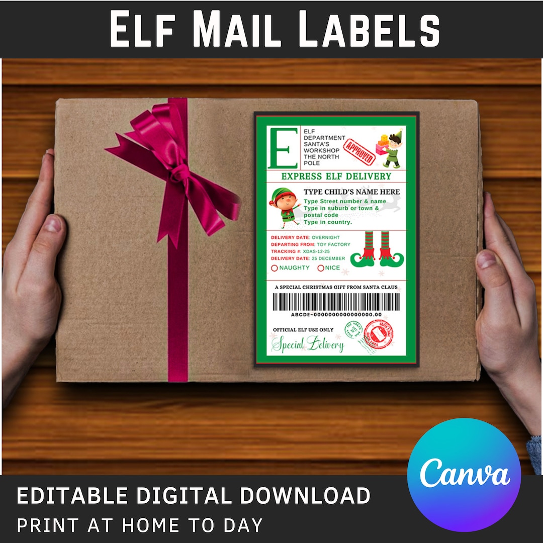 Editable Elf Mail Shipping Labels for Kids, Christmas Elf Mail Stickers ...