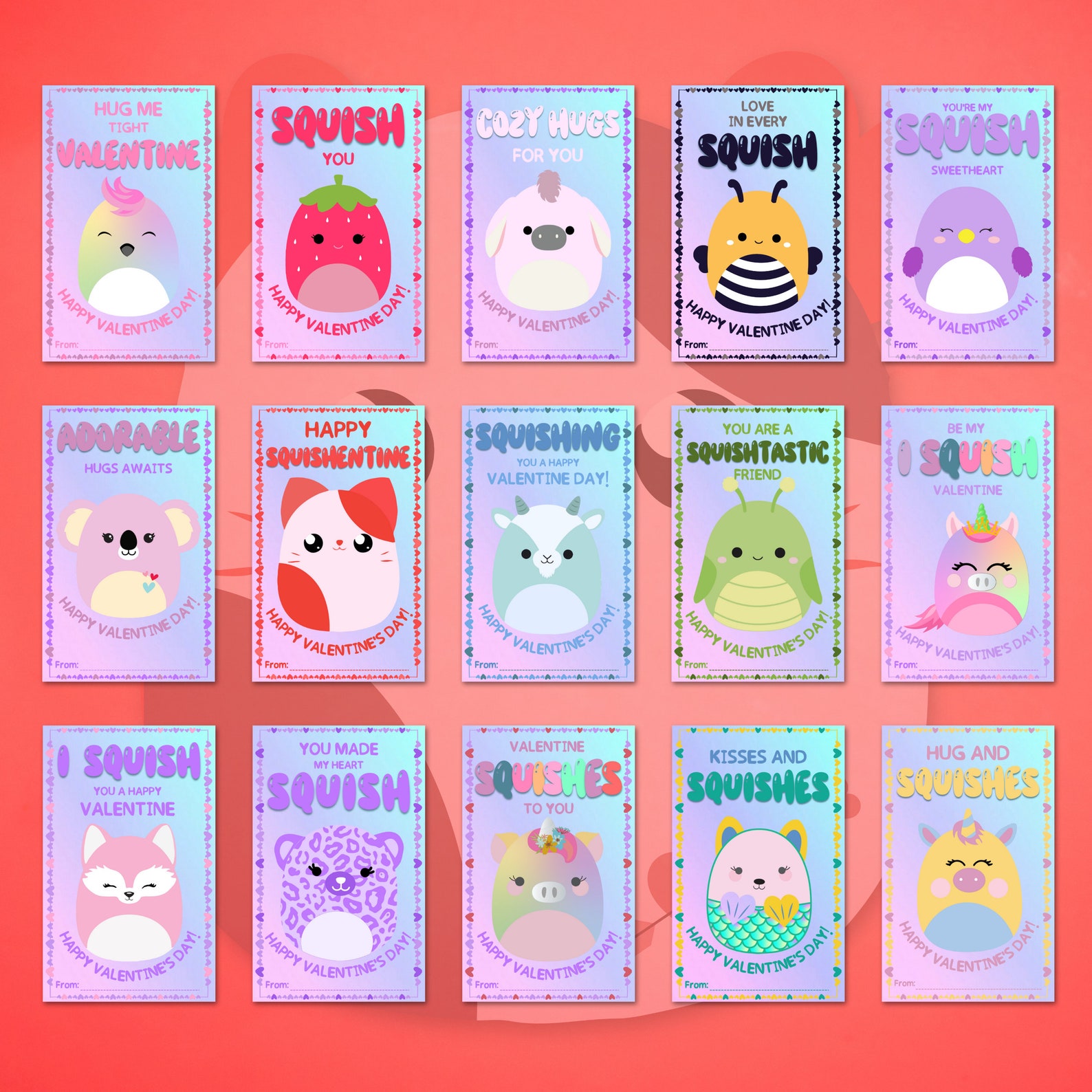 15 Squishmallow Valentine Day Cards, Valentine Squishmallow Stickers ...