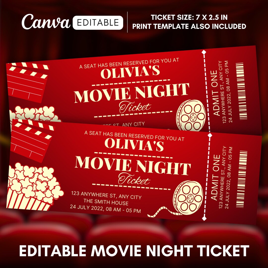 Editable Movie Ticket Birthday Invitation, Movie Party Ticket, Movie ...