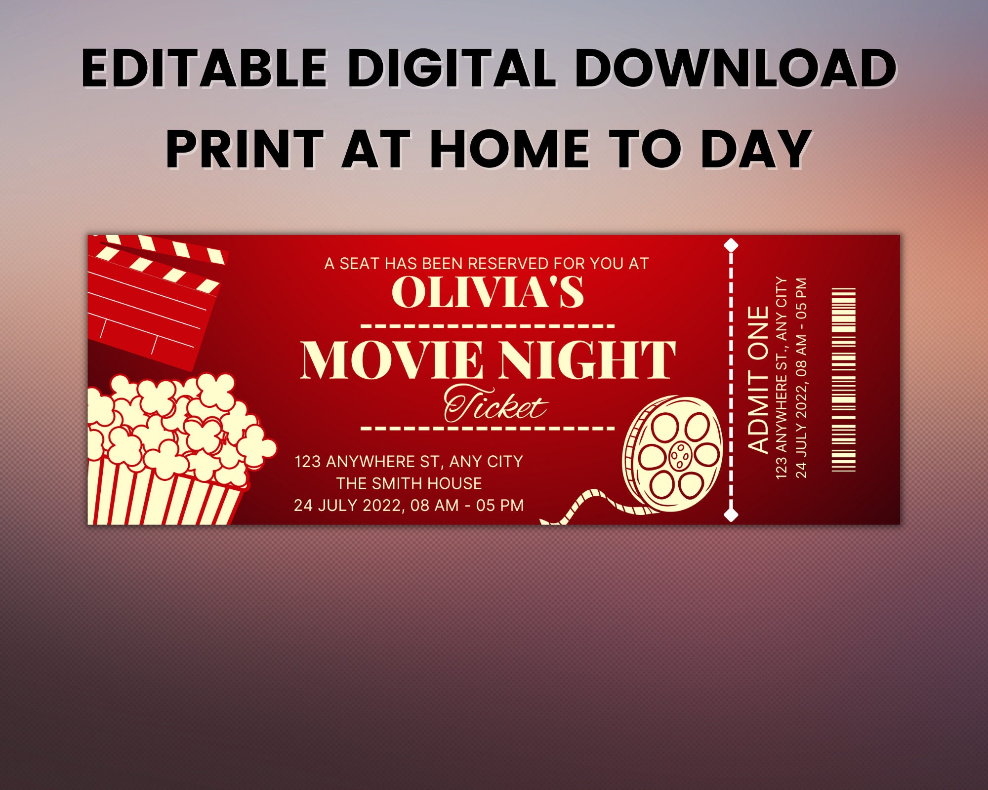 Editable Movie Ticket Birthday Invitation Movie Party Ticket - Etsy