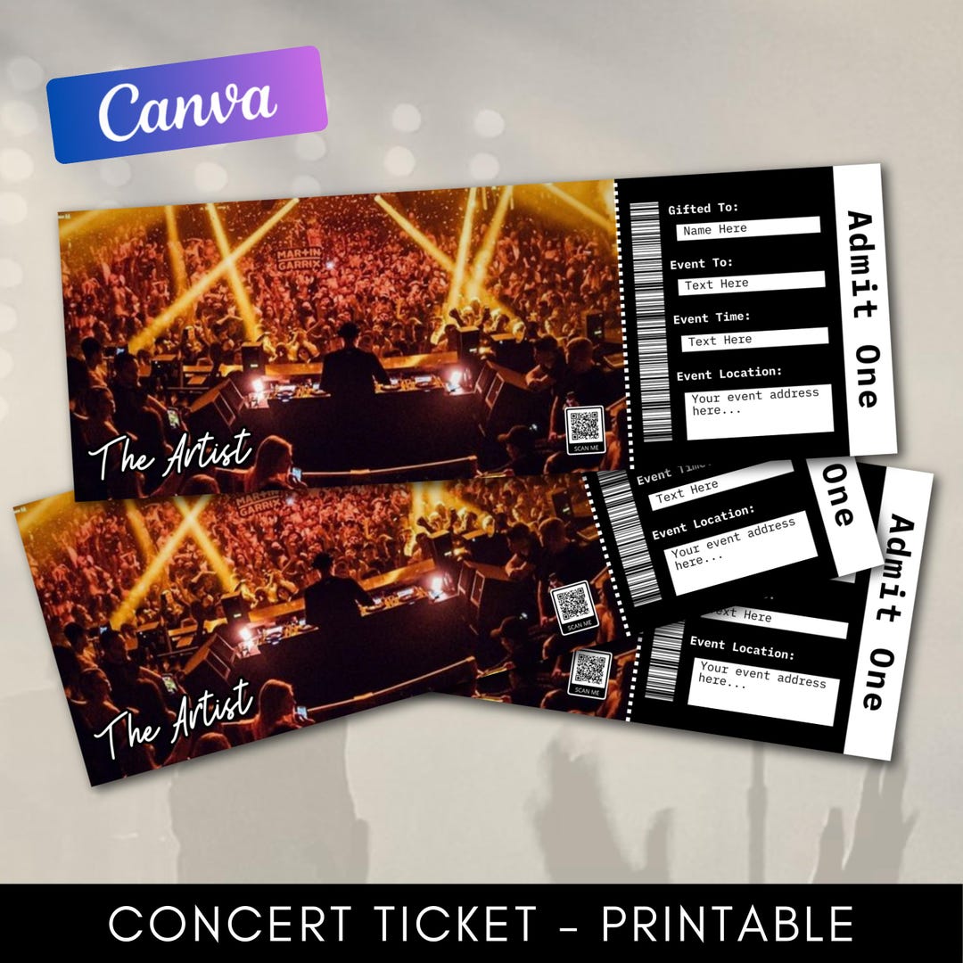 Editable Concert Ticket Template, Custom Concert Ticket Gift, DIY Event ...