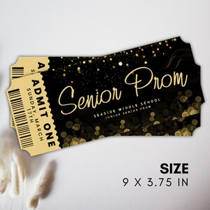 Prom Ticket Template, Prom Senior Gold & Black Theme Ticket, Ticket ...