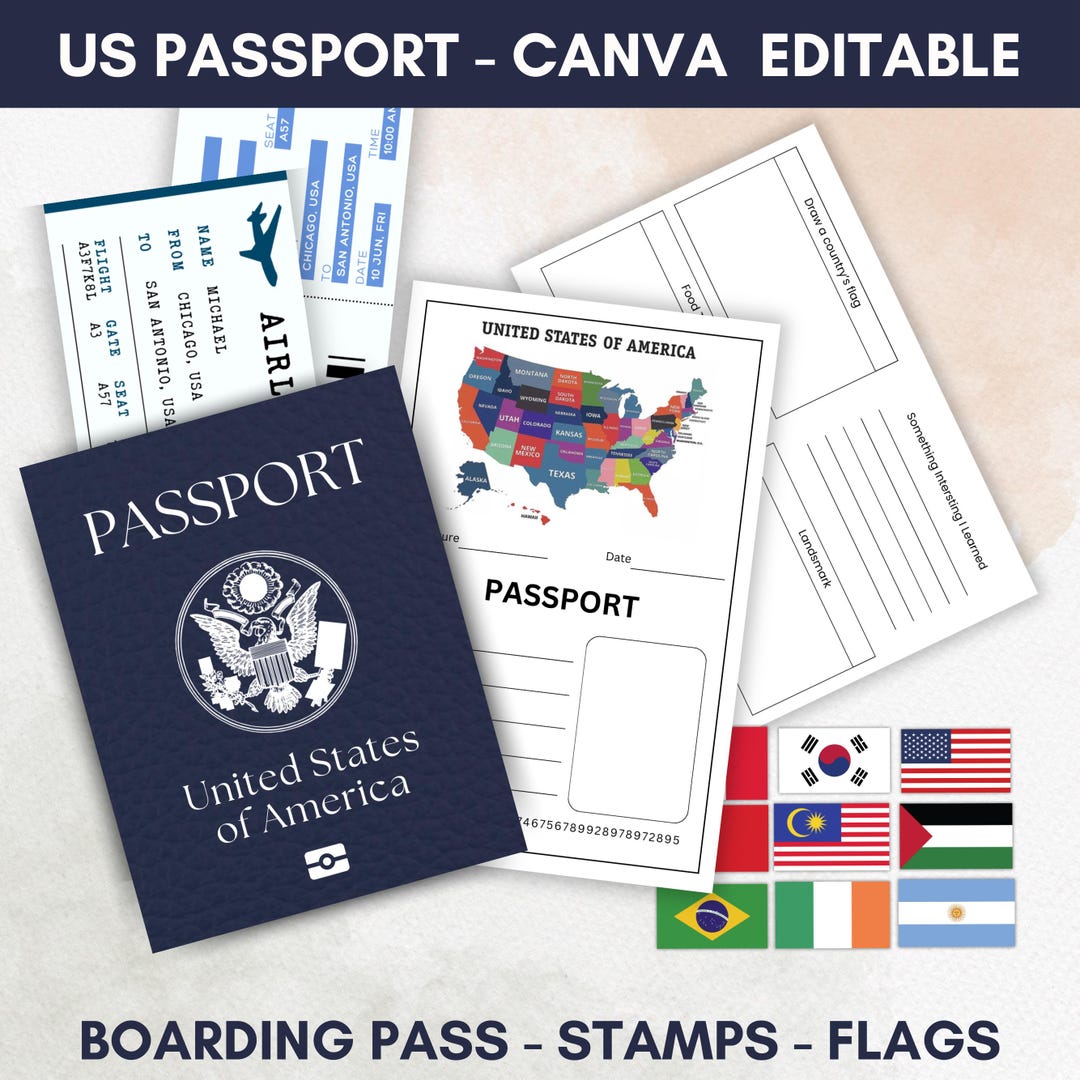 Editable Us Passports for Kids, Printable Passport for Kid for Playing ...