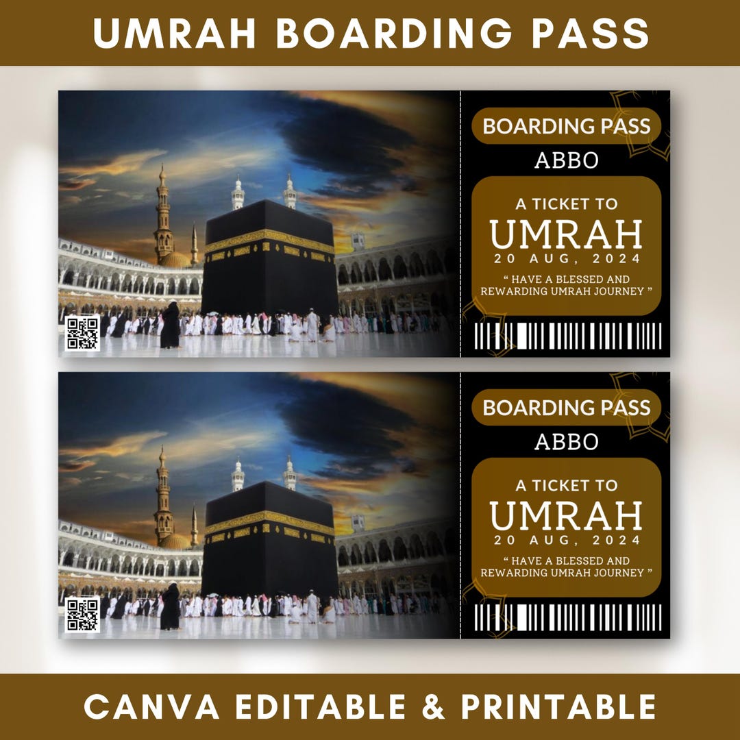 Hajj Boarding Pass, Editable Umrah Mubarak Boarding Pass, Hajj Plane ...