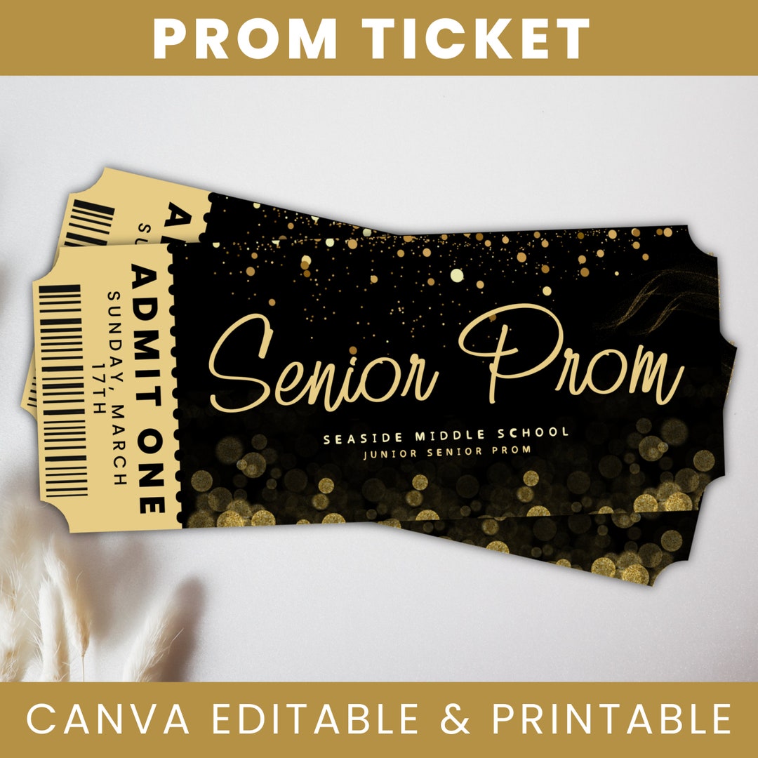 Prom Ticket Template, Prom Senior Gold & Black Theme Ticket, Ticket ...