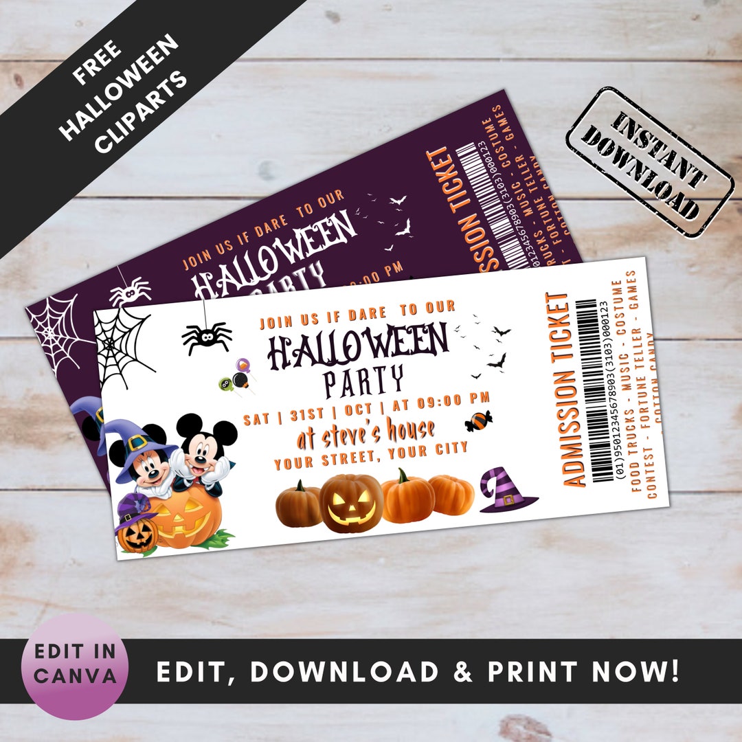 Editable Halloween Ticket Invitation, Printable Halloween Invitations ...