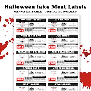 Editable Halloween Meat Labels, Fake Food Labels, Meat Stickers, Zombie ...