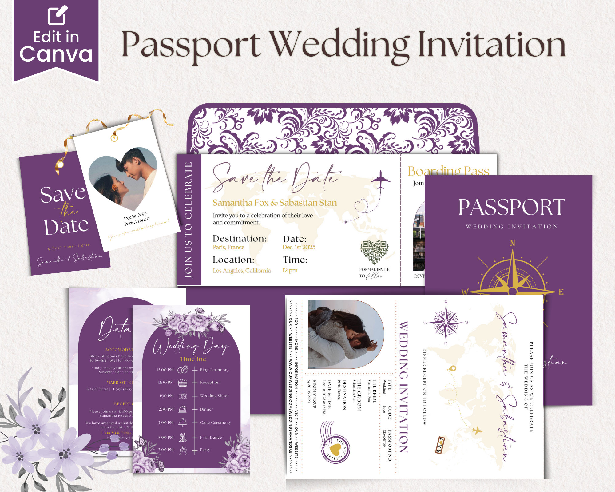Purple Destination Wedding Invitations