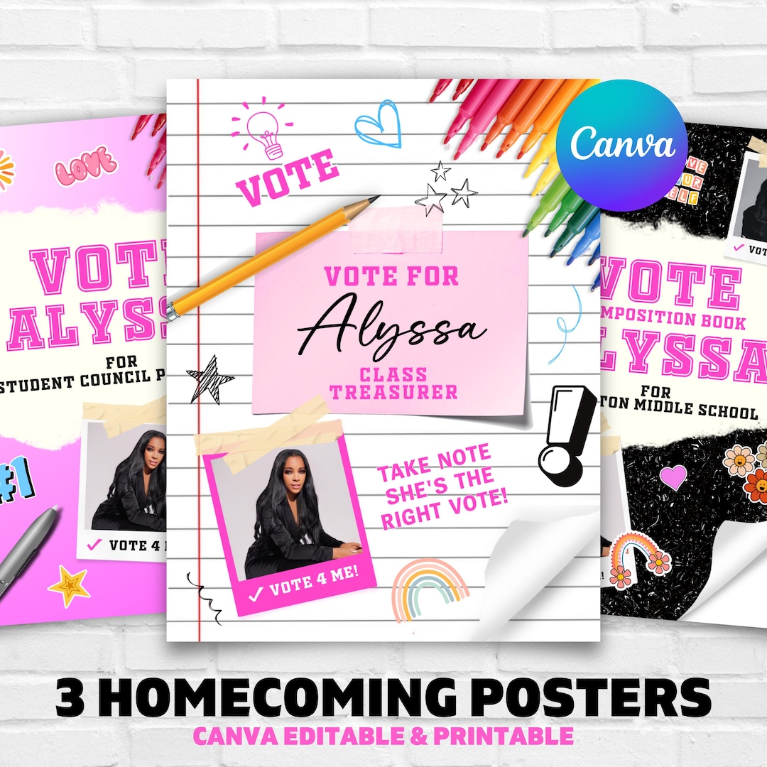 3 Campaign Homecoming Posters, Vote for Me, College Homecoming, Class ...