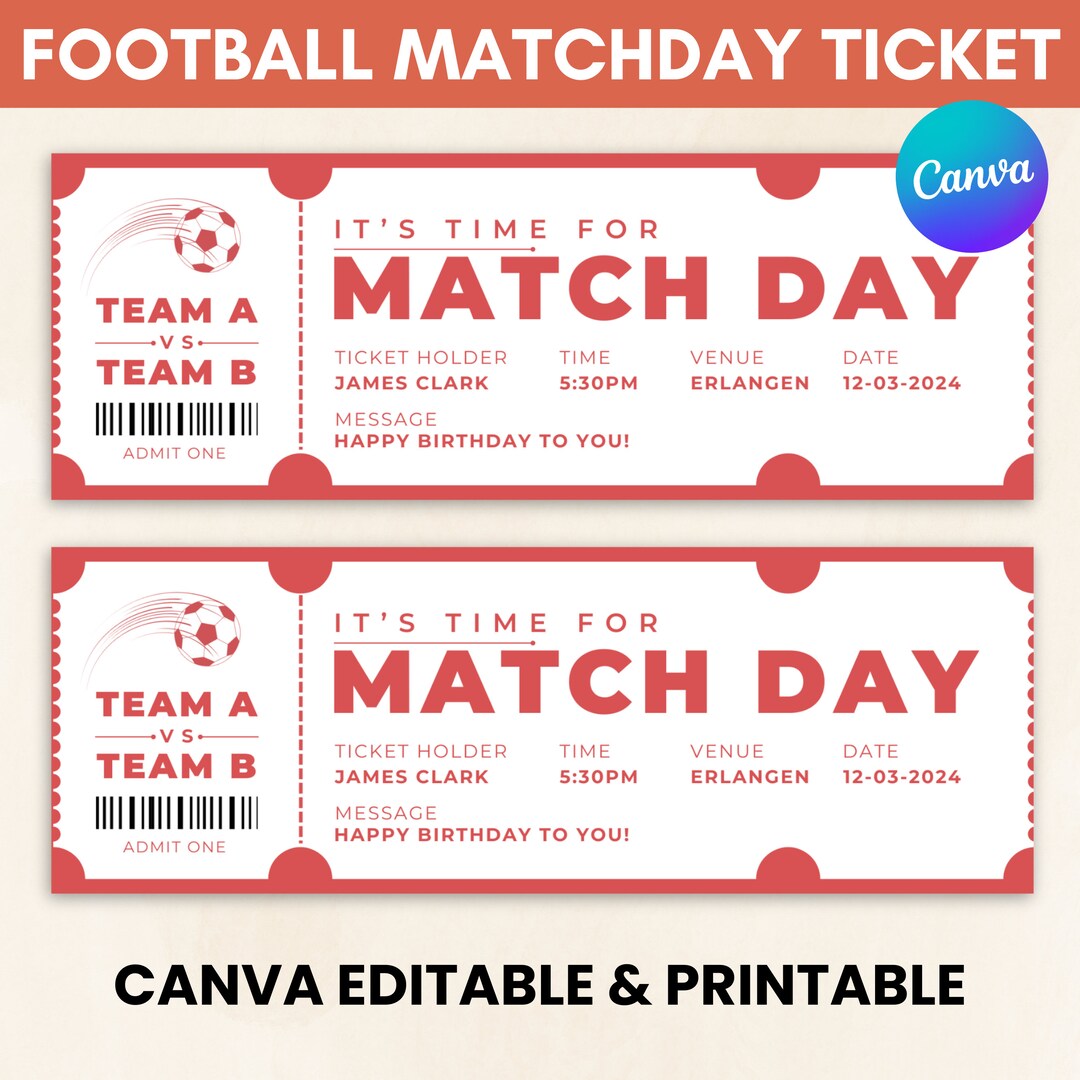 Printable Football Matchday Ticket, Customize Sports Ticket for Him or ...