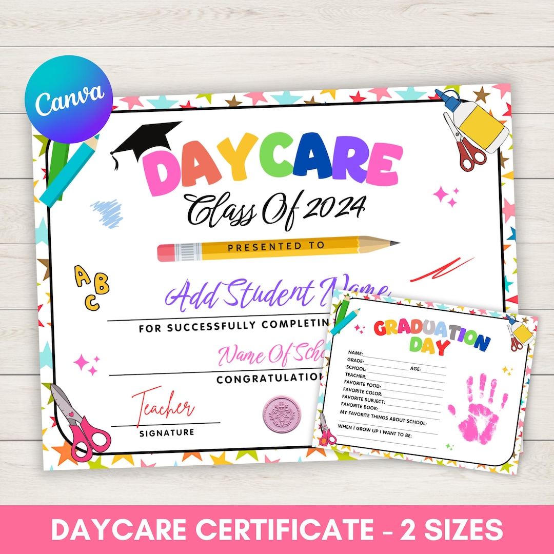 Daycare Graduation Certificate, School Diploma Certificate Template ...