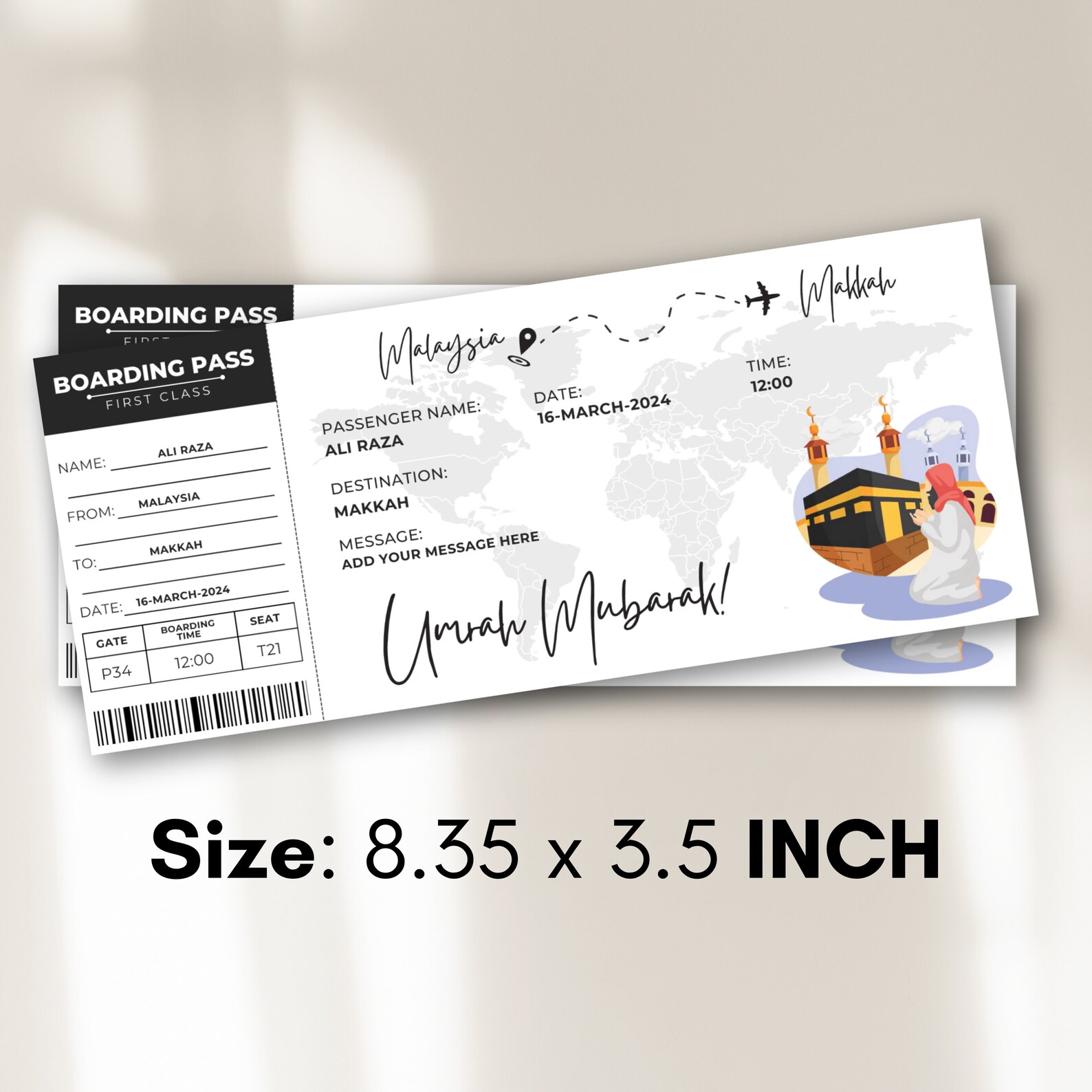 Umrah Boarding Pass, Editable Hajj Boarding Pass, Hajj Plane Ticket ...