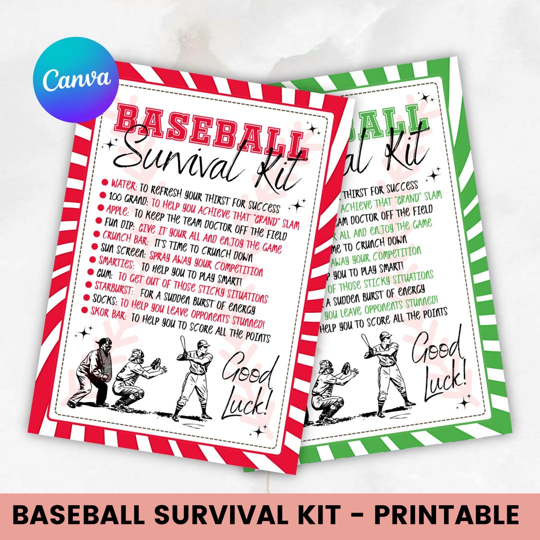 Printable Baseball Survival Kit, Baseball Gifts, Baseball Survival Kit ...