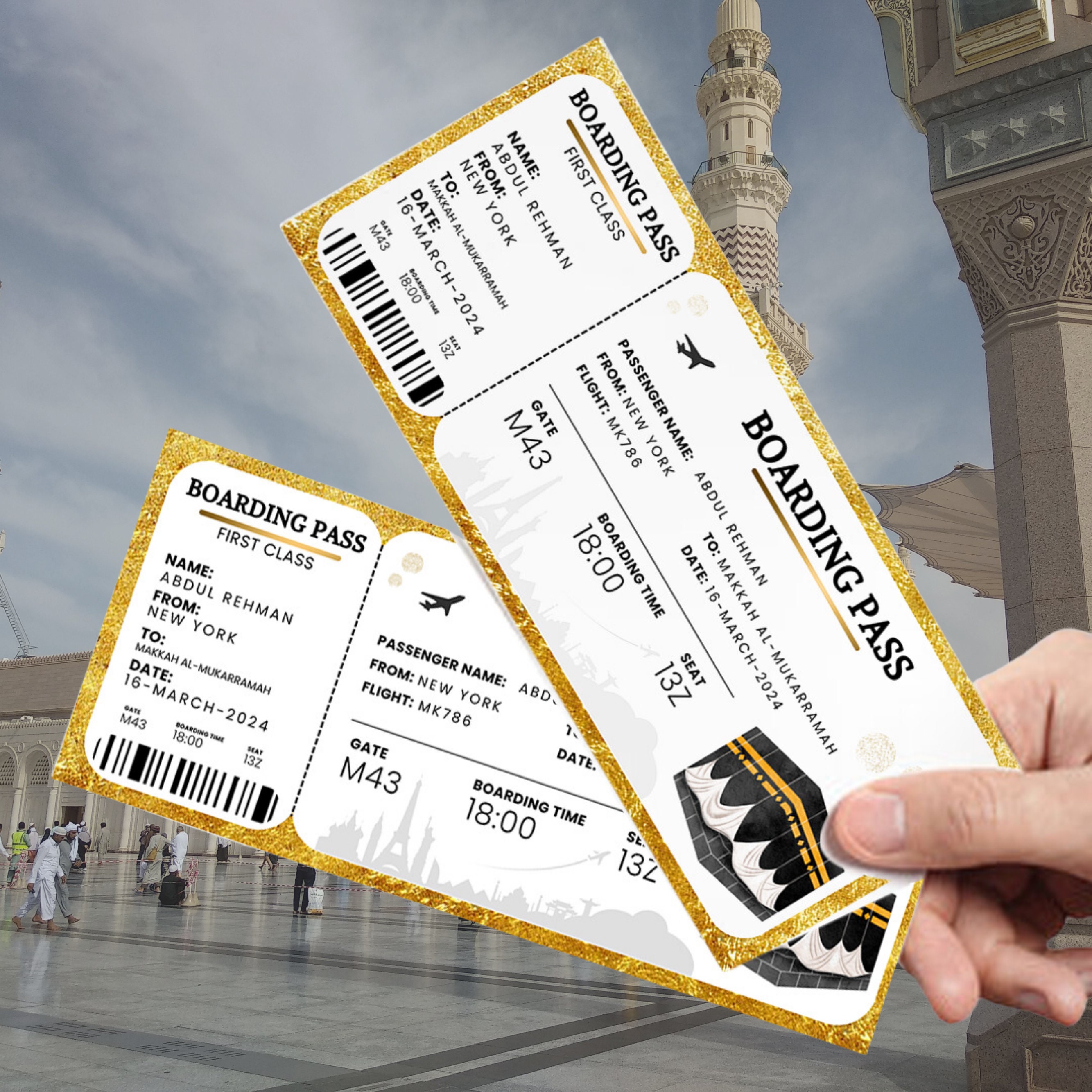 Hajj Boarding Pass, Editable Umrah Mubarak Boarding Pass, Hajj Plane ...