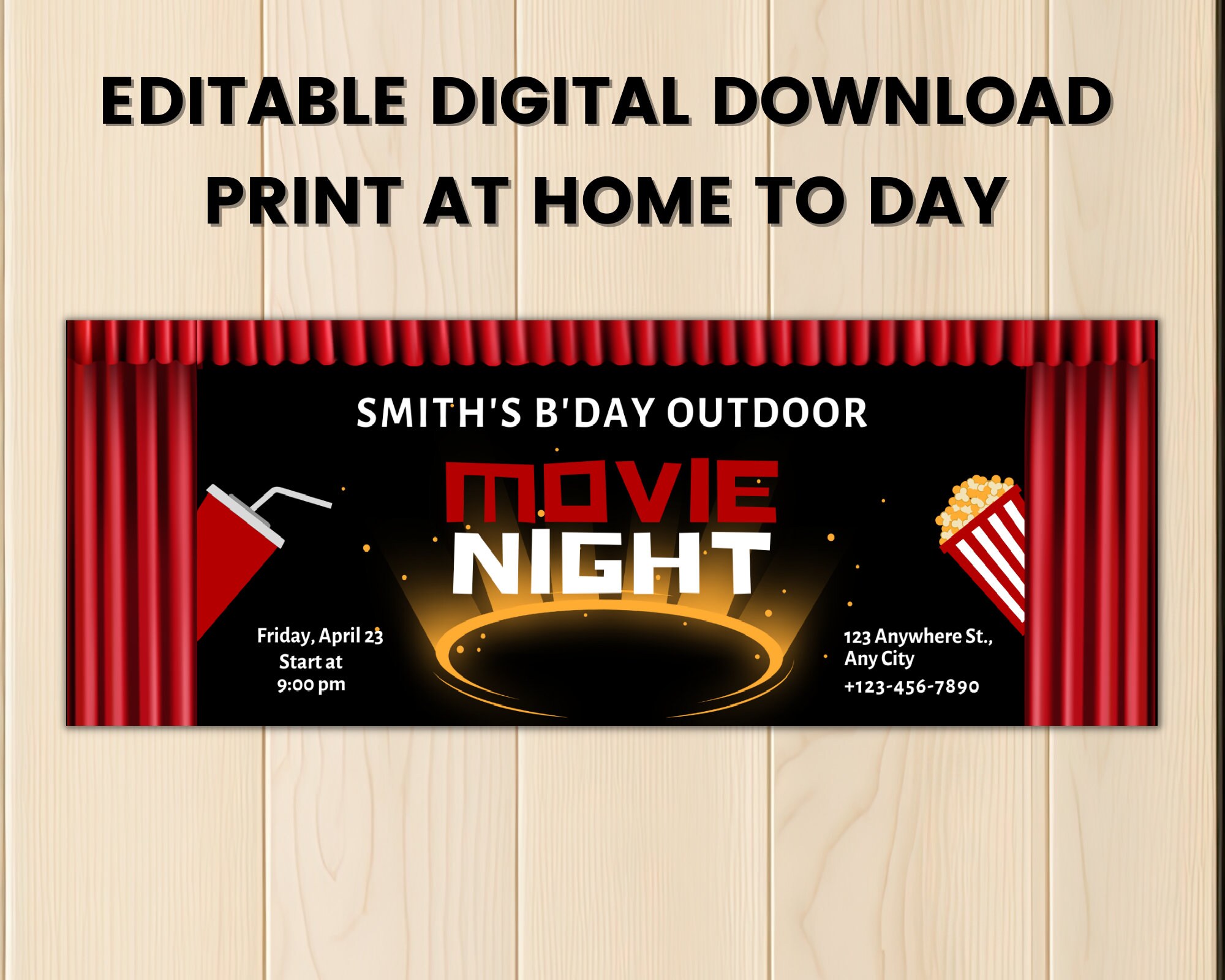 Editable Movie Ticket Birthday Movie Night Invitation - Etsy