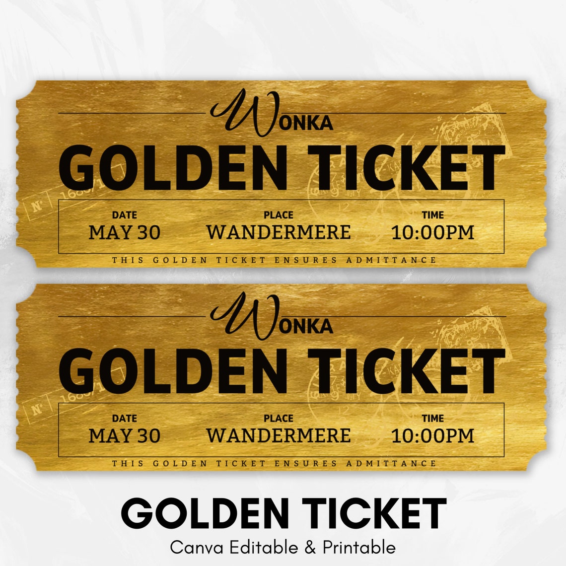 Golden Ticket Template, Printable Golden Ticket Editable Template ...
