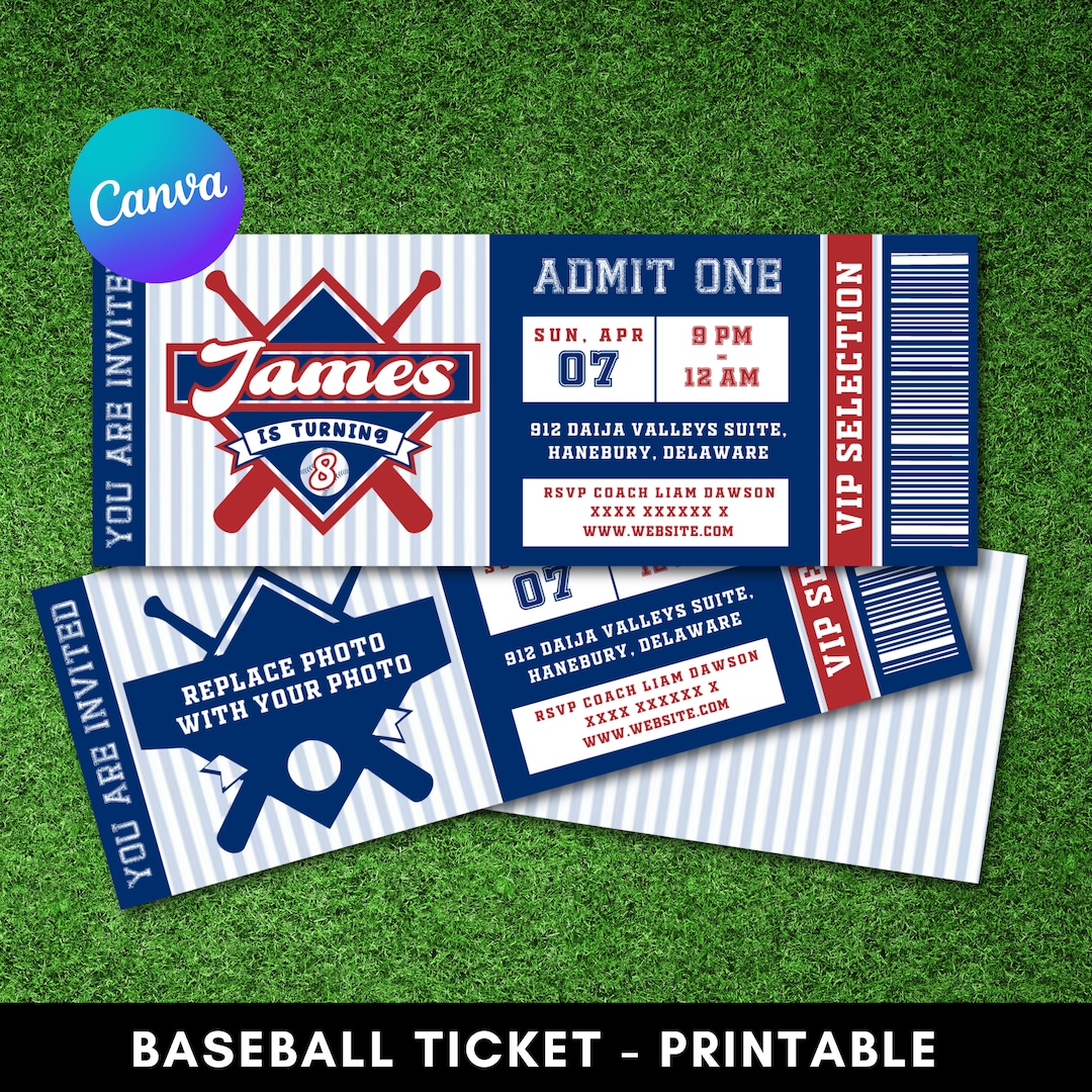 Baseball Game Ticket, Editable Baseball Ticket Invitation, Printable ...