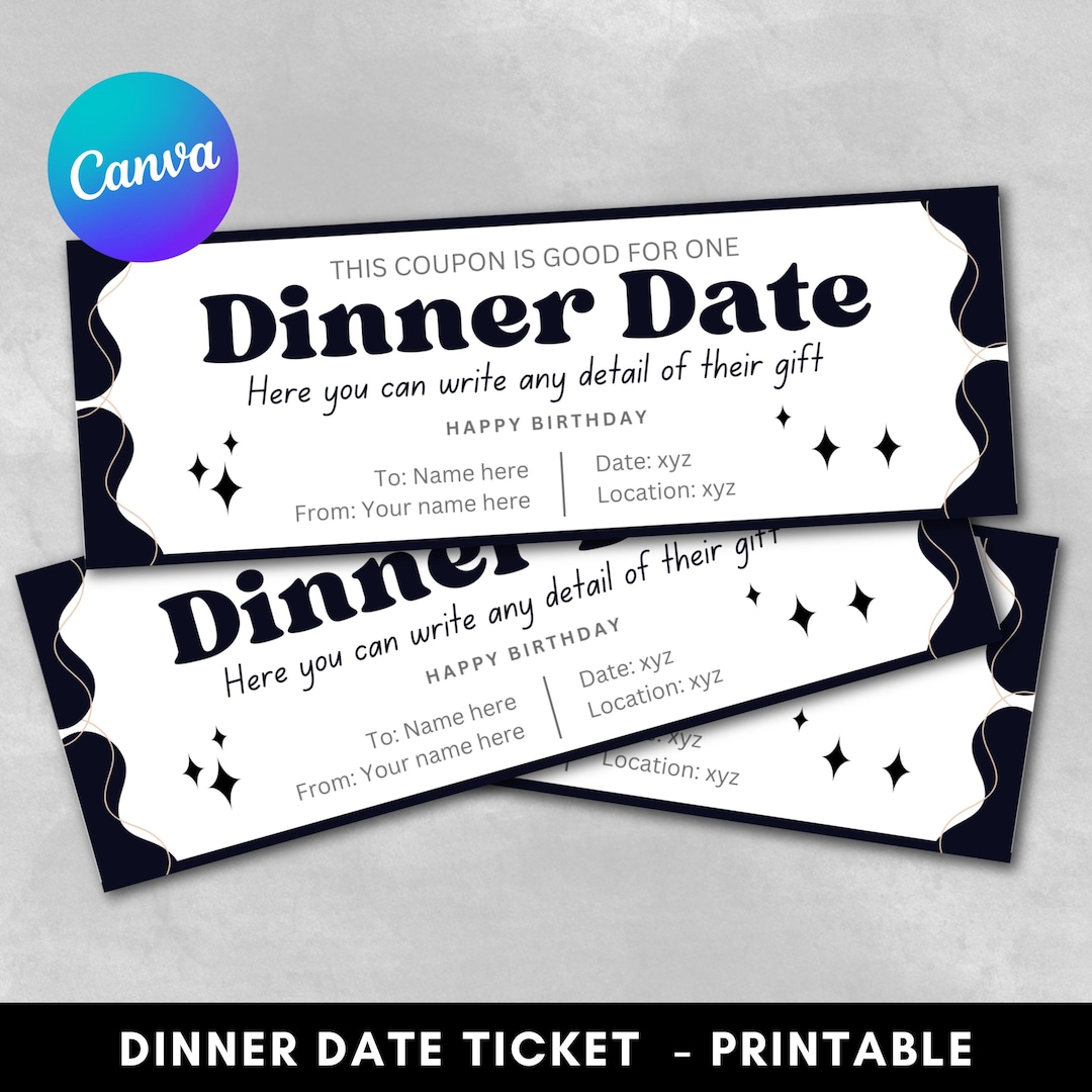 Printable Dinner Date Ticket, Editable Dinner Date Night Ticket Gift ...