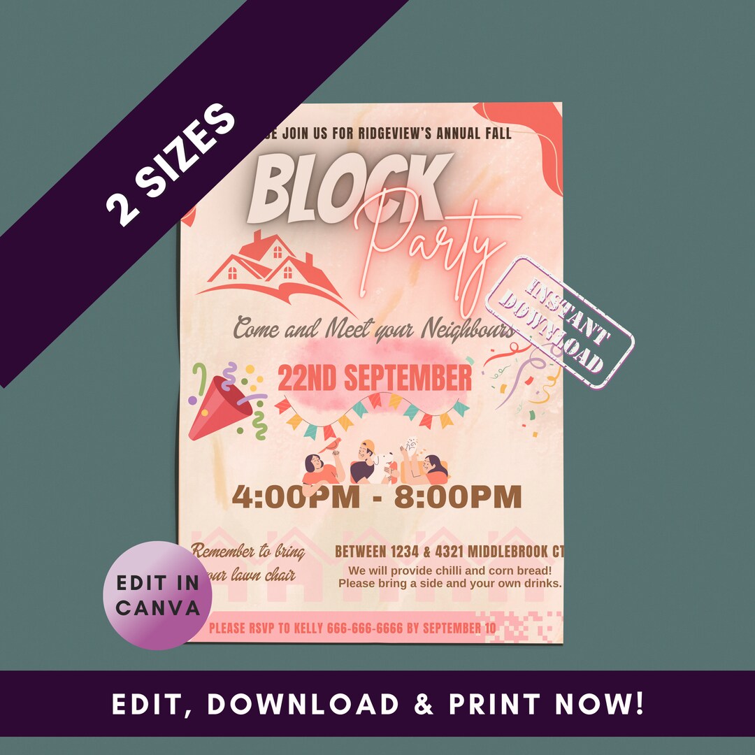 Fall Block Party Flyer Template, Autumn Block Party Event Invite ...