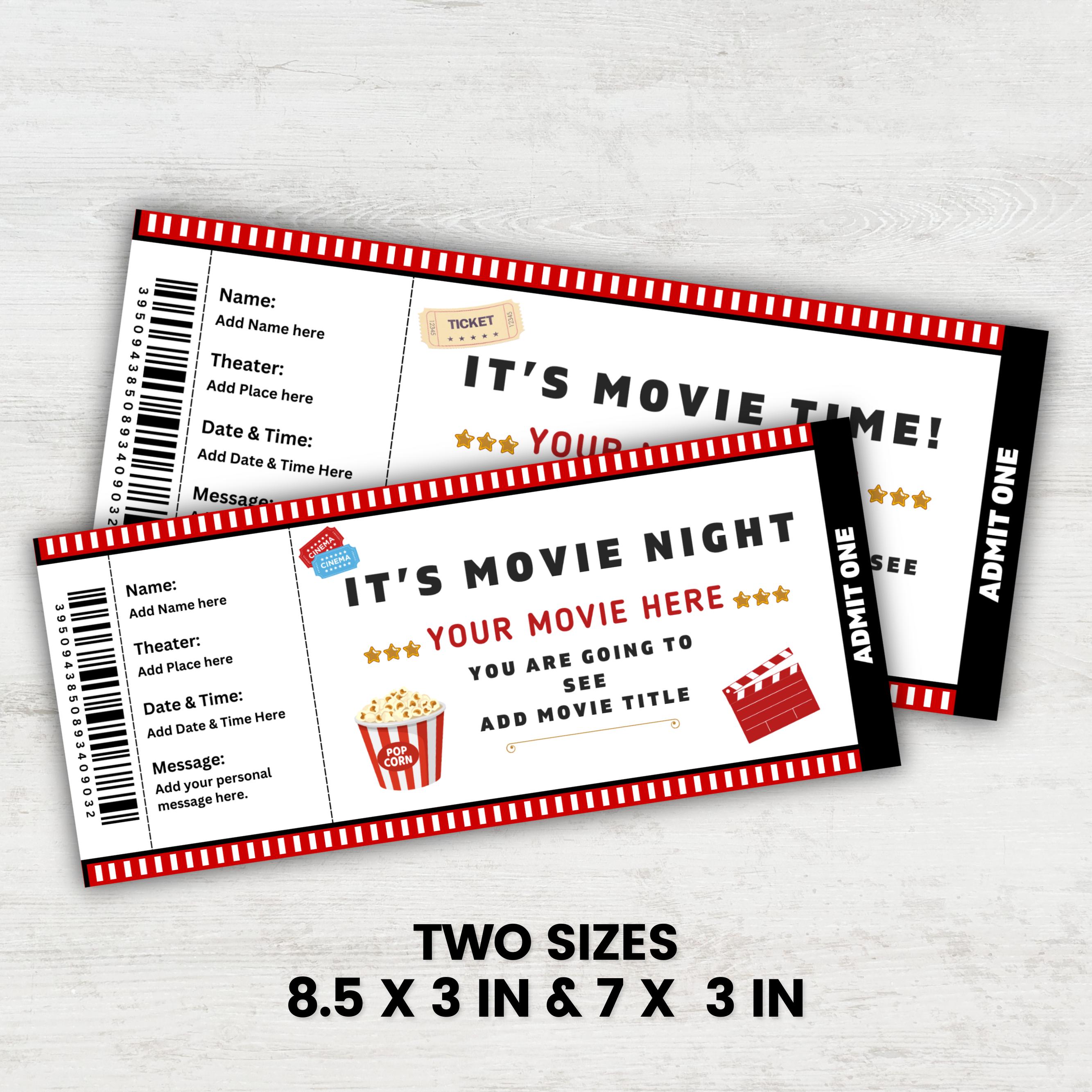 Printable MOVIE Gift Tickets. Cinema Themed Gift Reveal Ticket ...