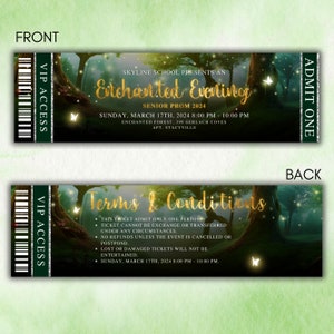 Prom Ticket Template, Prom Enchanted Forest Theme Ticket, Ticket ...