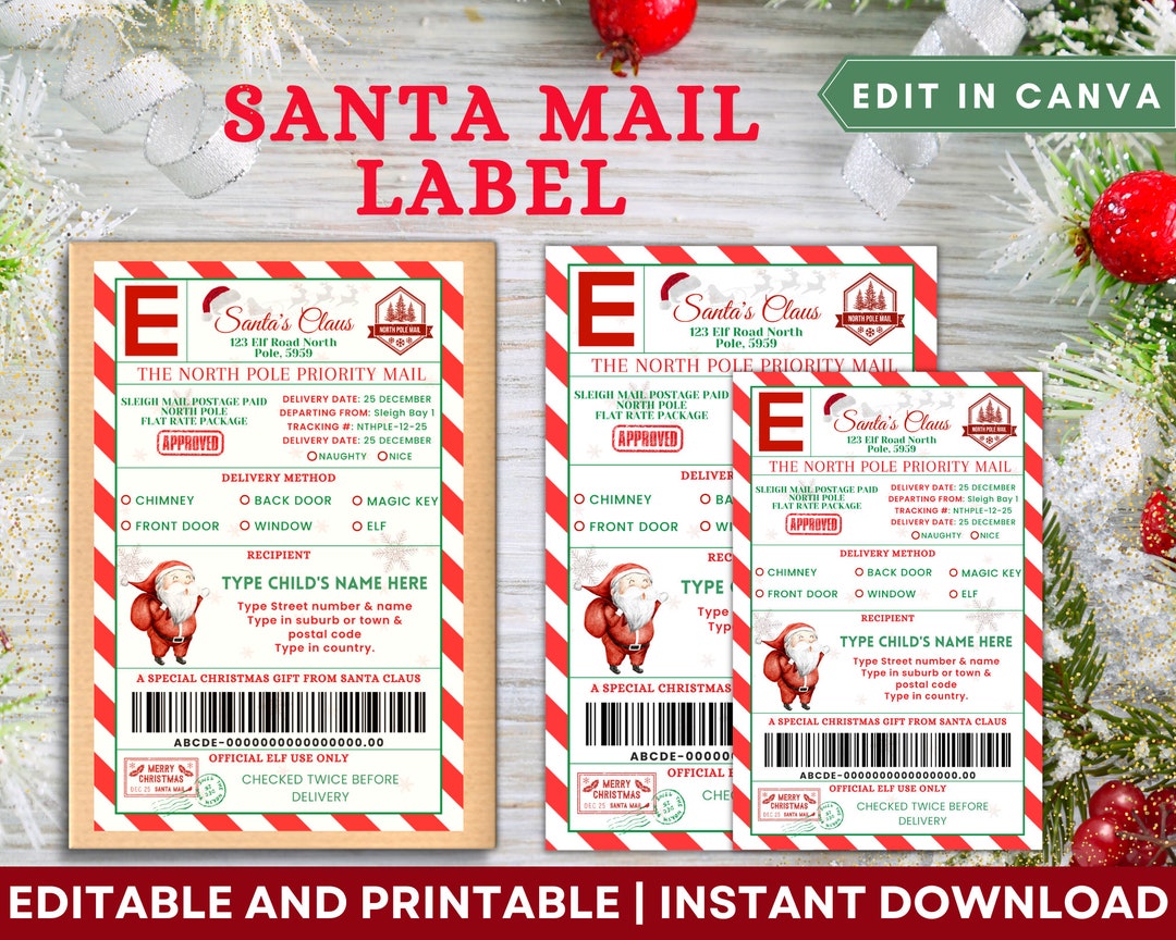 Christmas Santa Mail Labels, North Pole Stamp, North Pole Mail ...