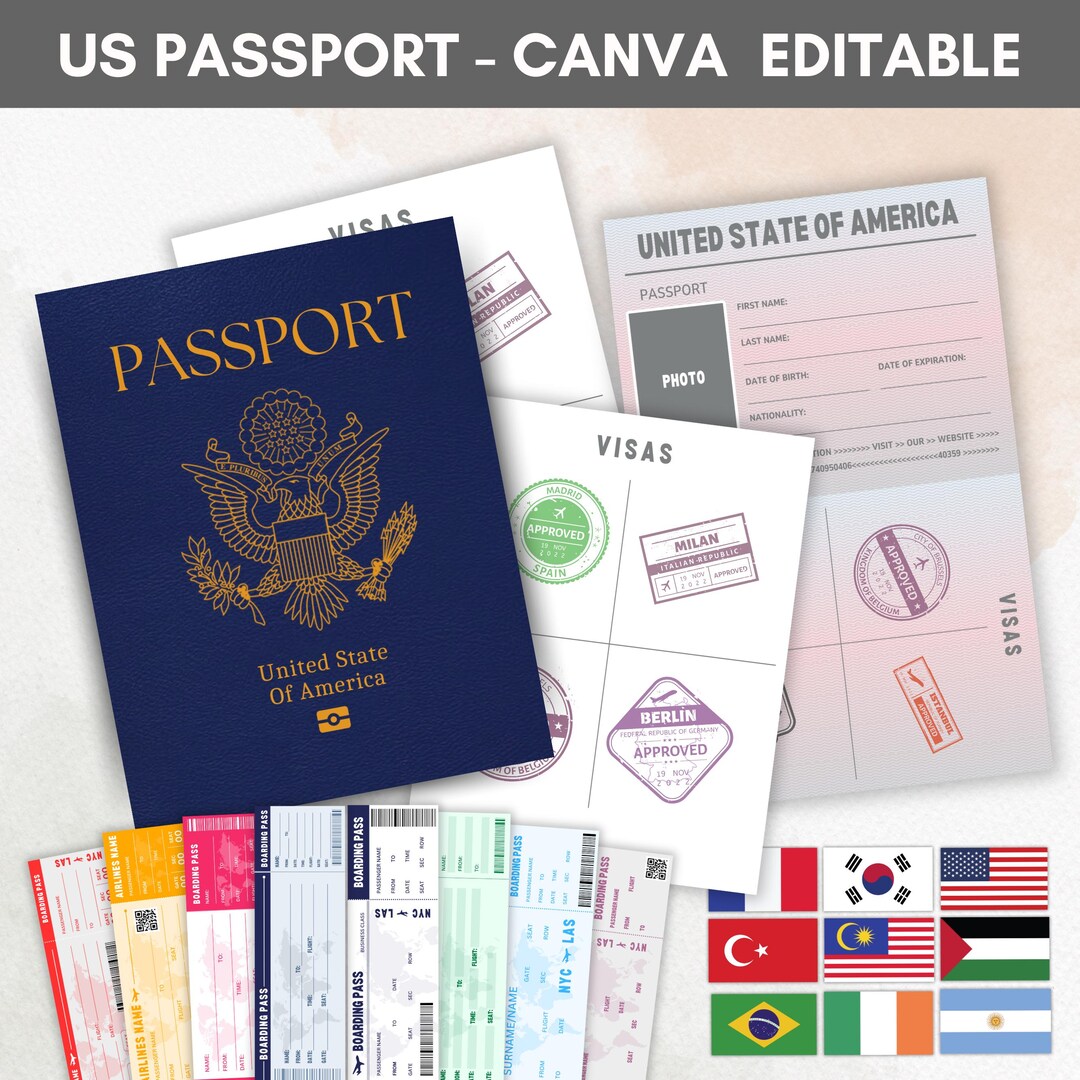 Editable Us Passports for Kids, Printable Passport for Kid for Playing ...