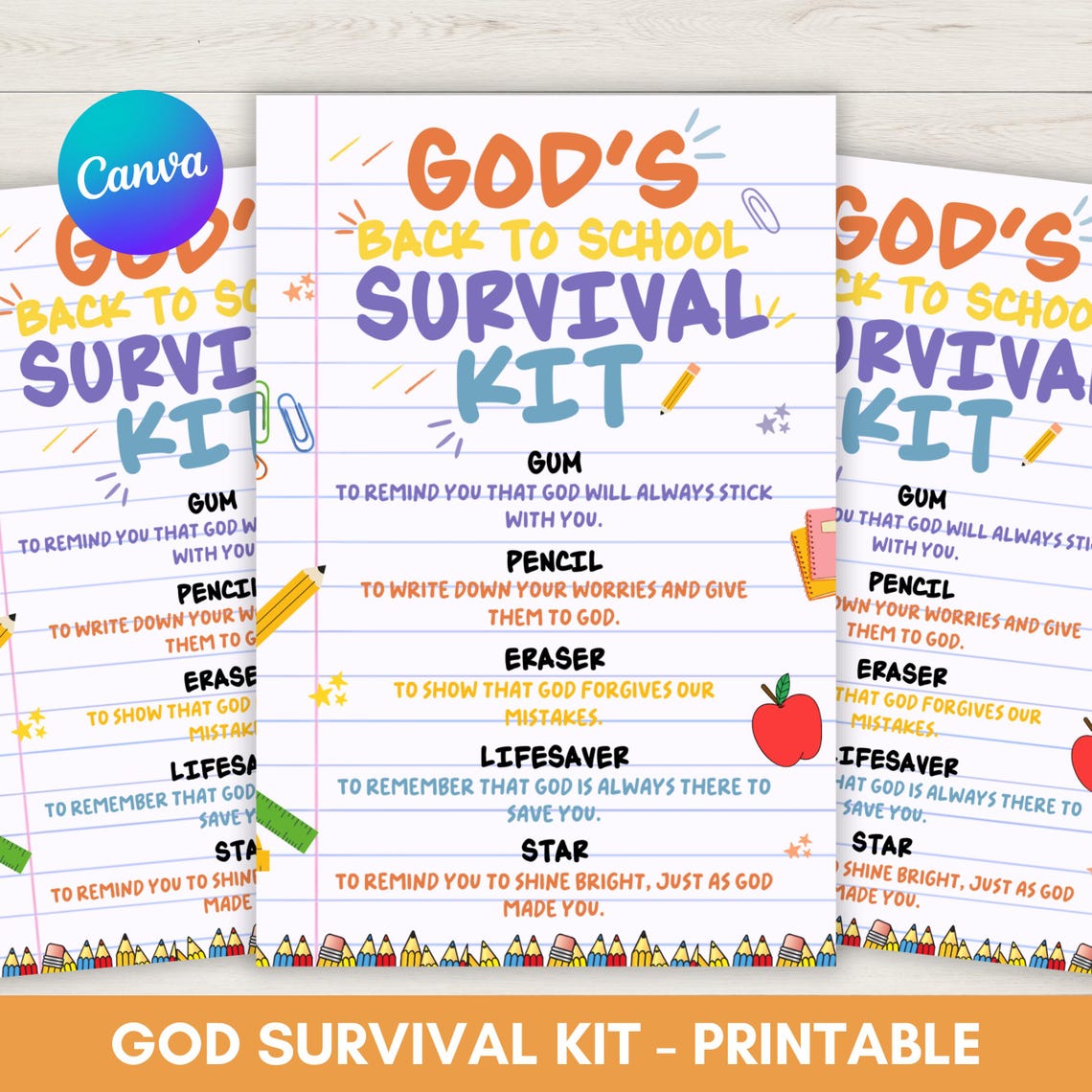 God Survival Kit, Editable Back to School Gift Tag, Christian School ...