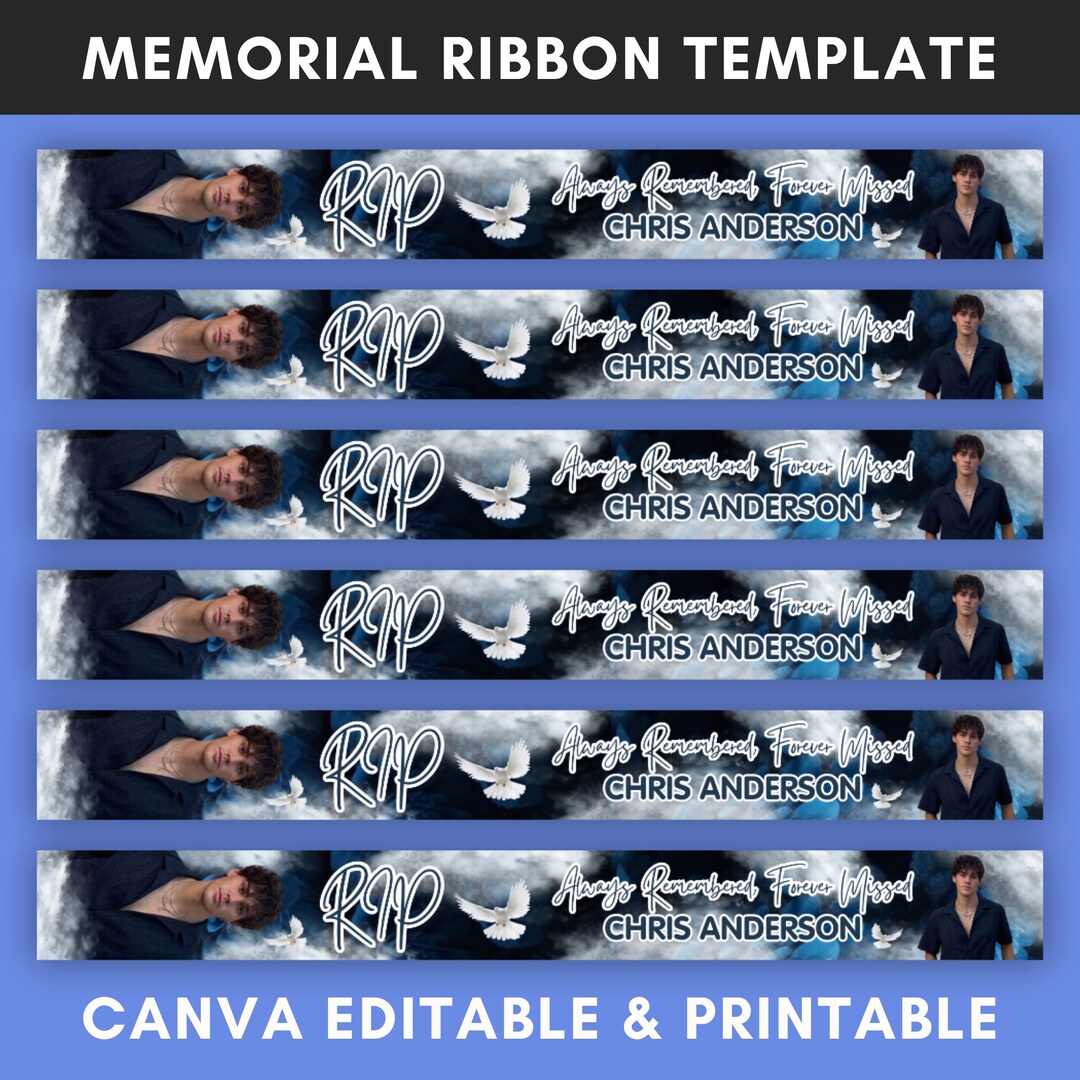Memorial Ribbon Template, Funeral Memorial Template, Death Announcement ...
