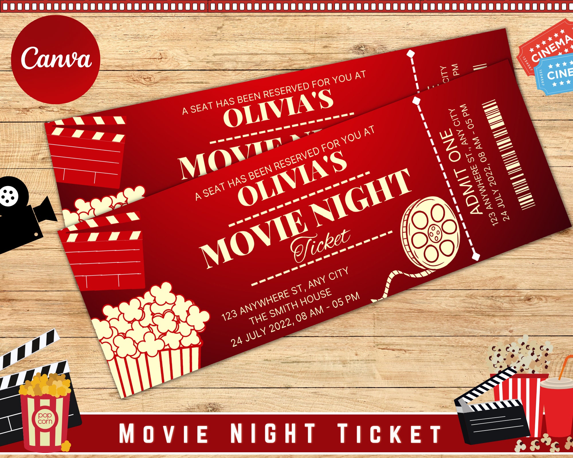 Editable Movie Ticket Birthday Invitation Movie Party Ticket - Etsy