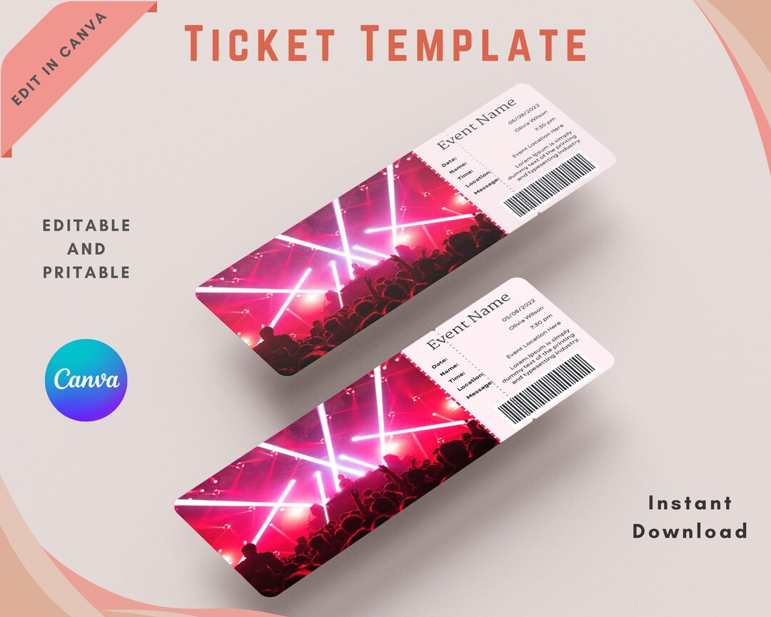 Concert Ticket Template Gift Certificate Personalized Event Ticket ...