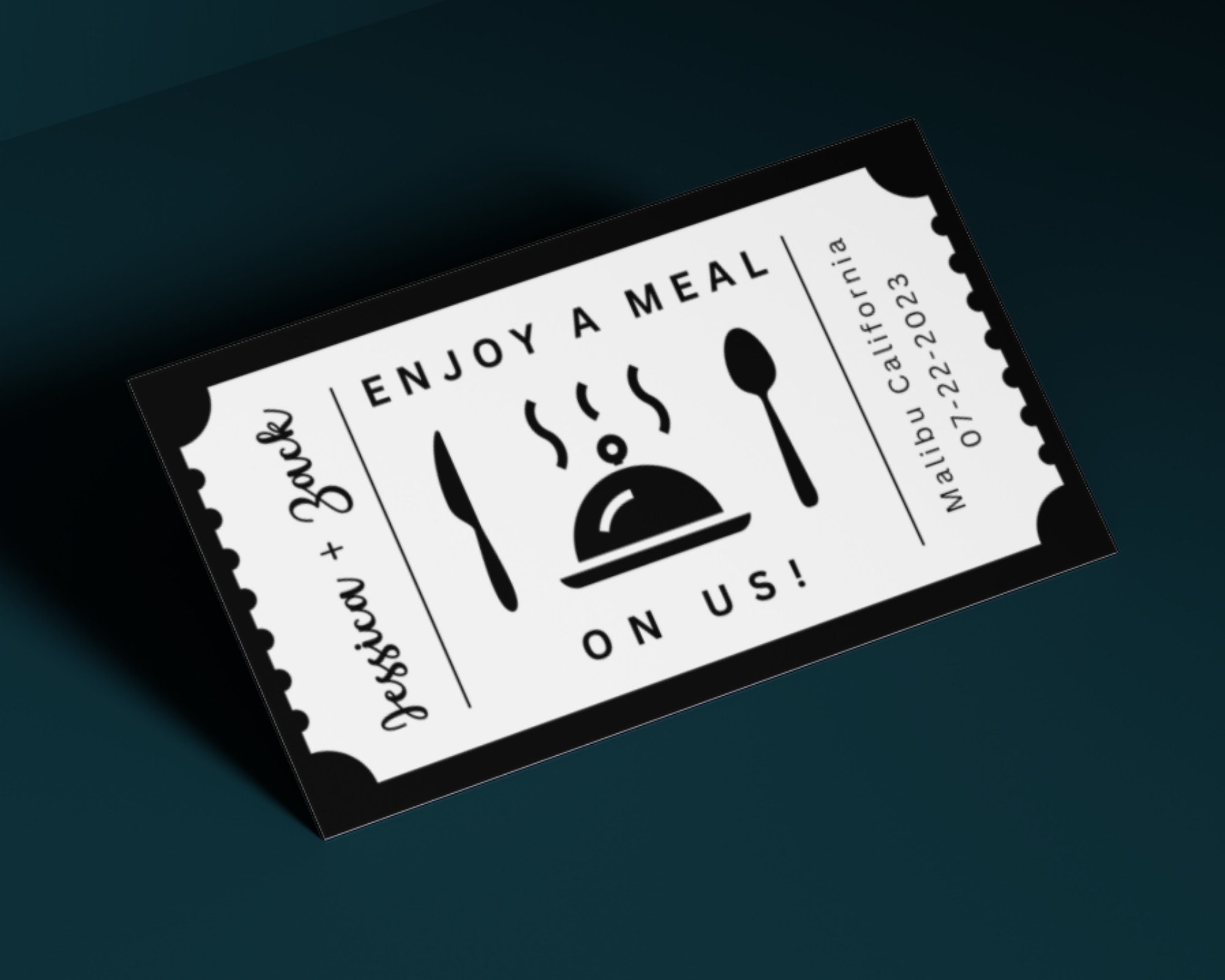Meal Ticket Template, Minimal Wedding Drink Voucher, Printable Meal ...