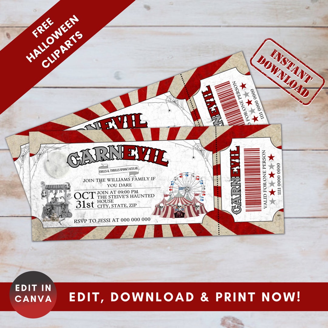 Editable Retro Halloween Ticket Template, Mouse World Halloween Invites ...