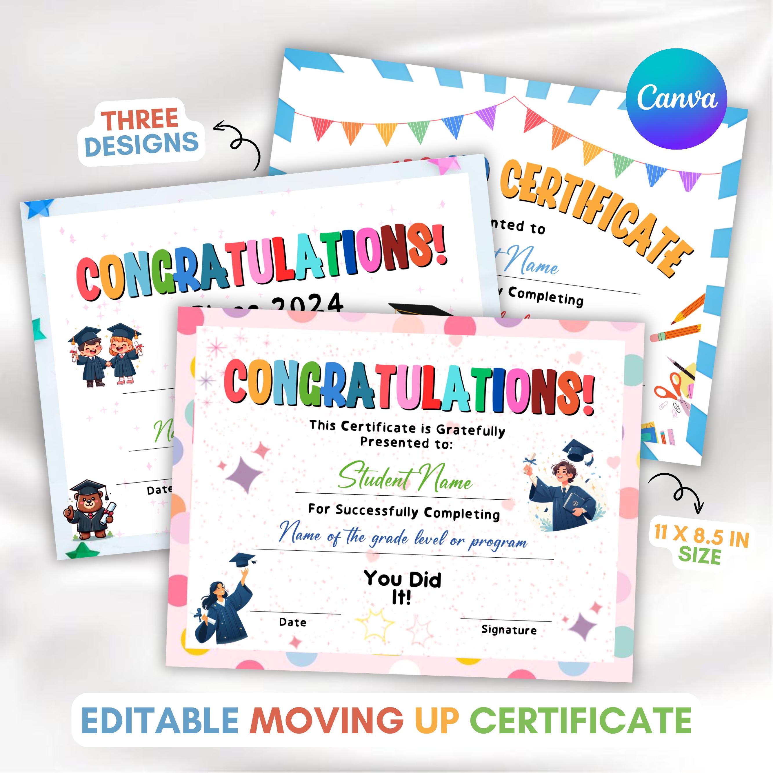 Editable Moving up Certificate, Preschool Graduation Certificate ...