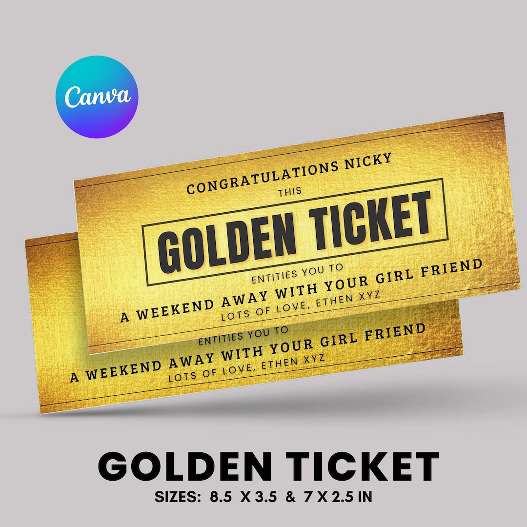 Golden Ticket Template, Printable Golden Ticket Editable Template ...