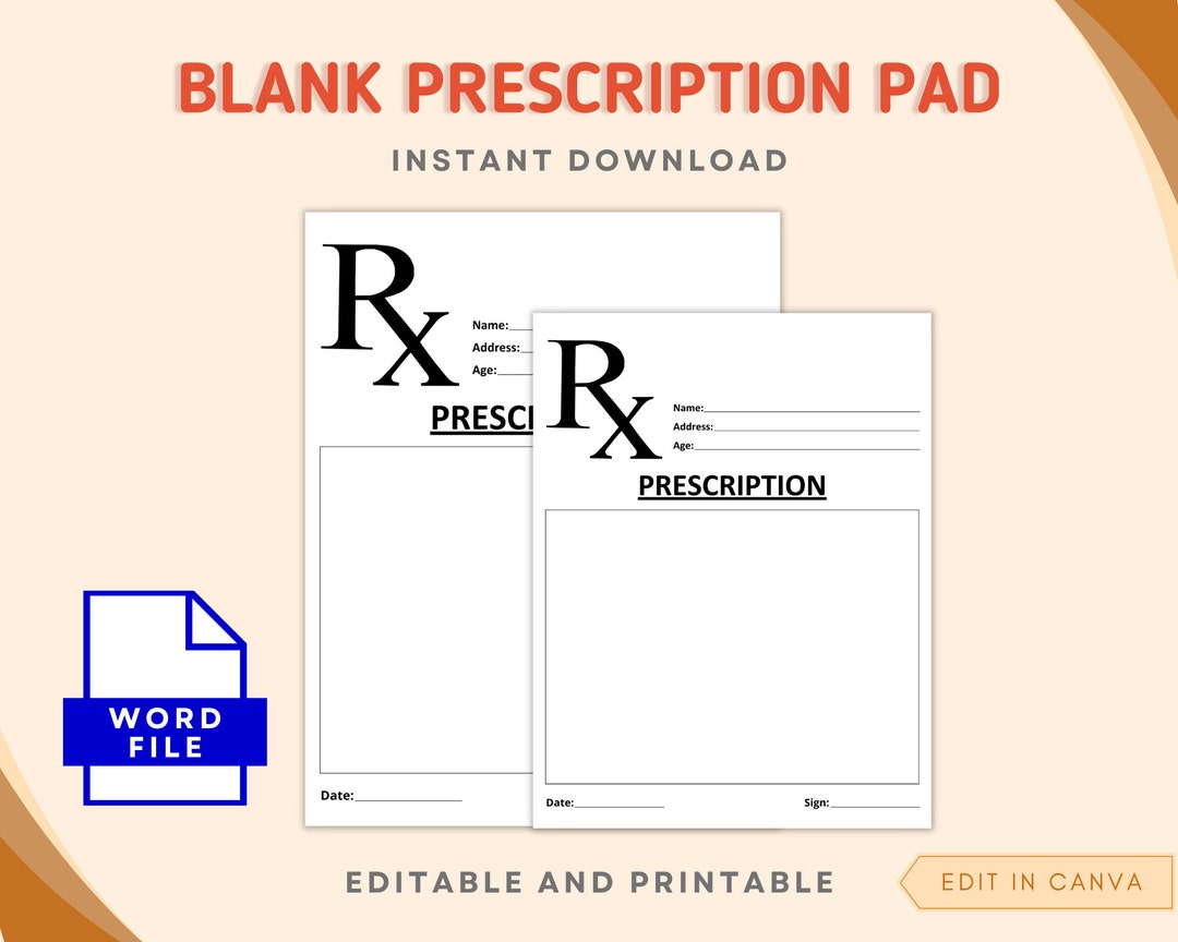 Prescription Pad Template, Microsoft Word and Canva Editable, Doctor ...
